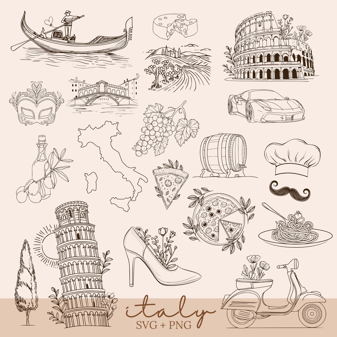 Italy Svg Bundle, Travel Italy Clipart, Italian Clipart, Italy Png ...