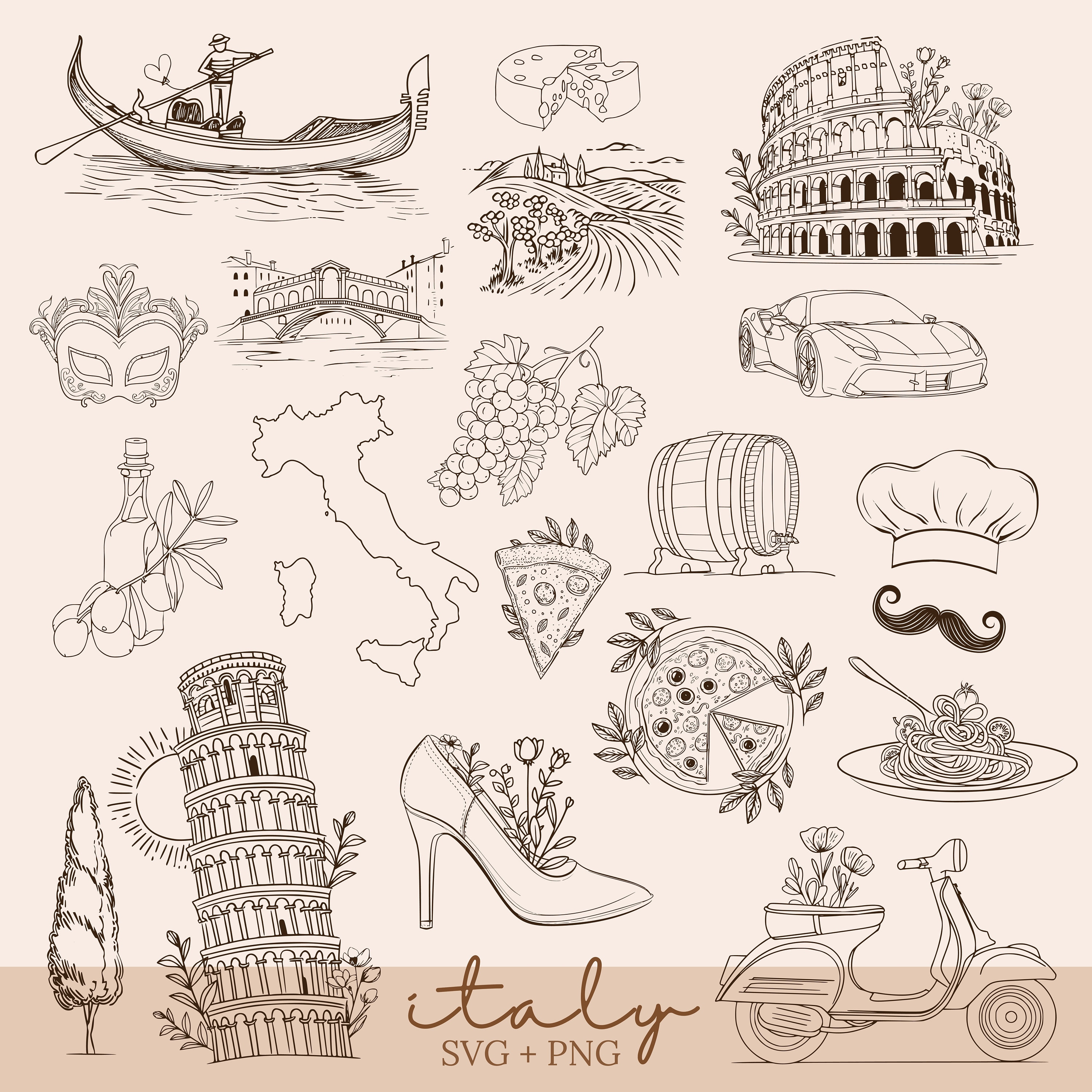 Italy Svg Bundle, Travel Italy Clipart, Italian Clipart, Italy Png ...
