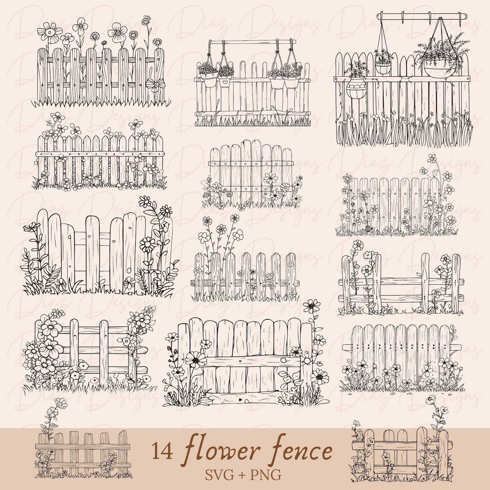 Flower Fence Svg, Garden Fence Svg, Wooden Fence Svg, Fence Bundle ...
