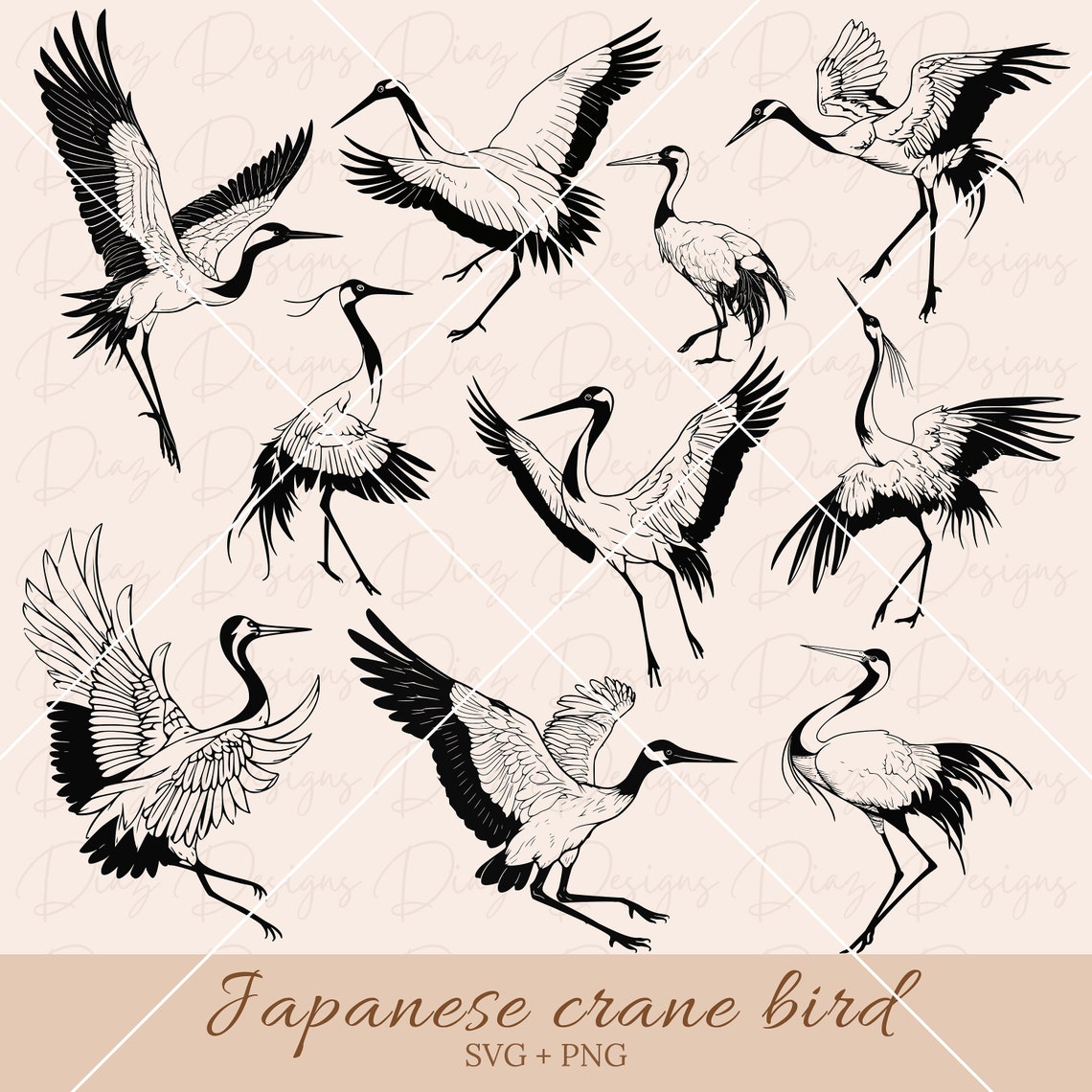 Japanese Crane Bird Svg, Crane Bird Flowers Png, Japanese Tattoo ...