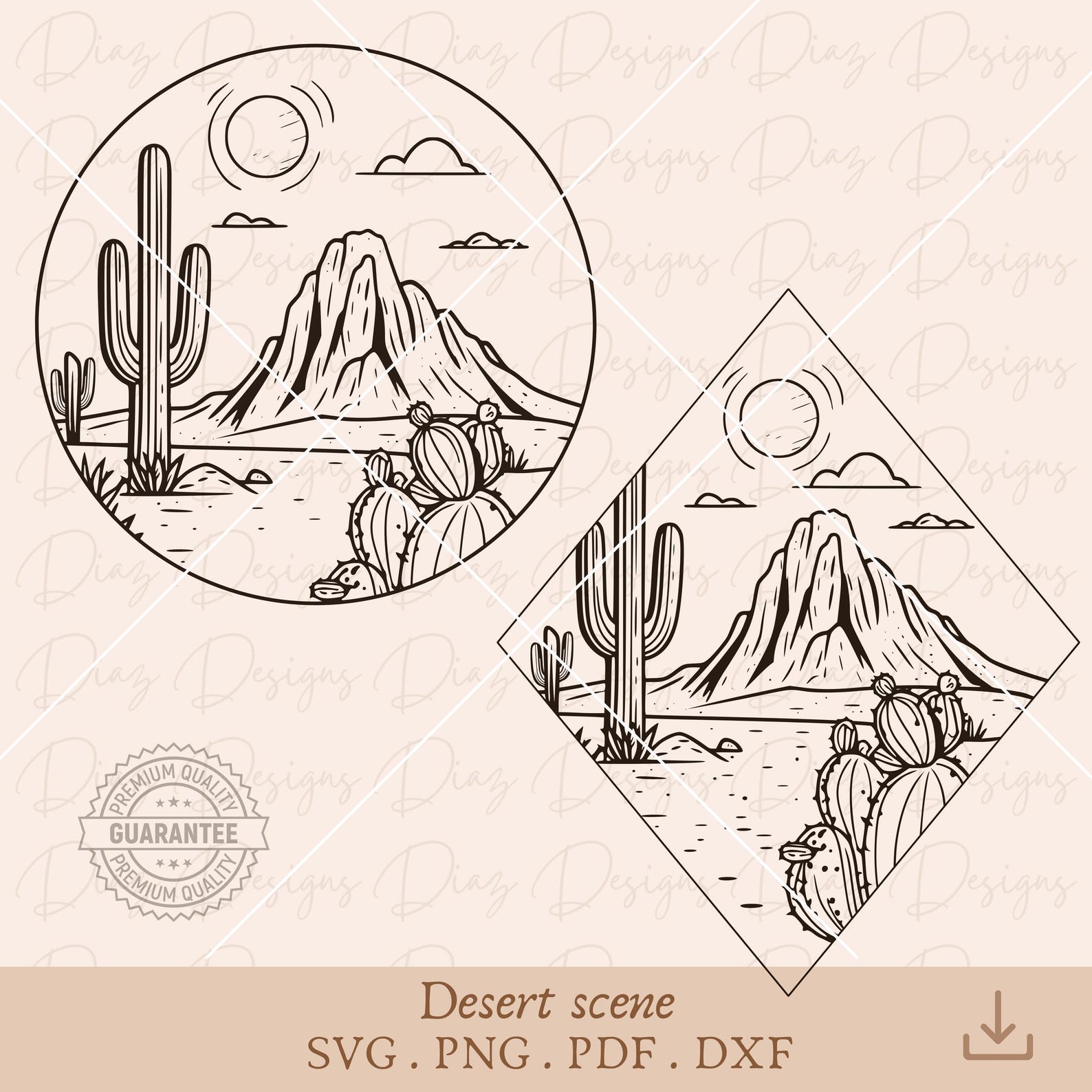 Desert Landscape Svg, Desert Scene Vector, Wild West Png, Cactus Vector ...
