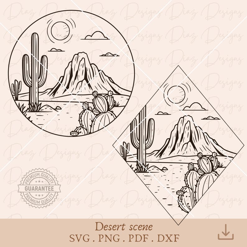 Desert Landscape Svg, Desert Scene Vector, Wild West Png, Cactus Vector ...