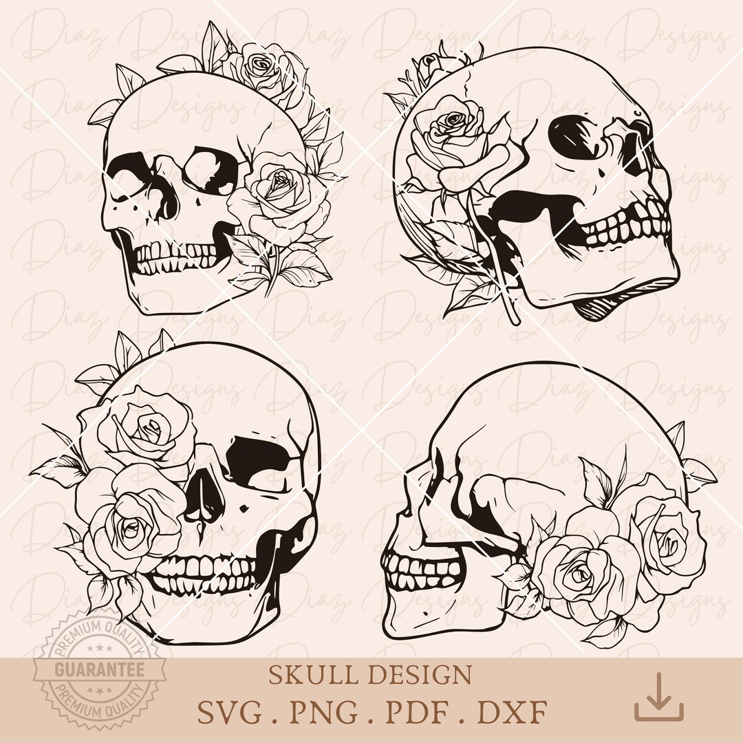 Skull Roses Clipart, Flower Skull Svg, Skull Head Svg, Skull Tattoo Png ...