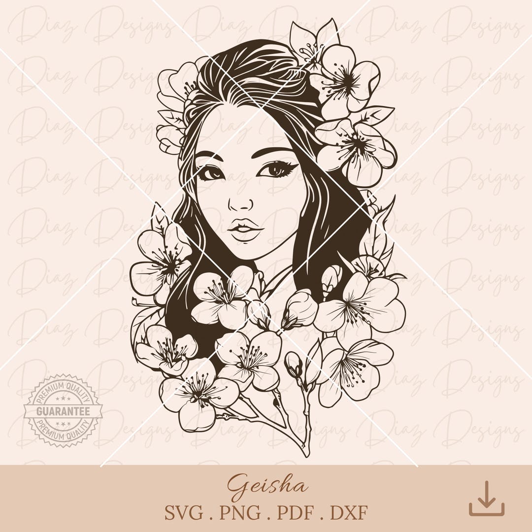 Geisha Japanese Svg Cut File, Geisha Sakura Png, Geisha Clipart, Geisha ...