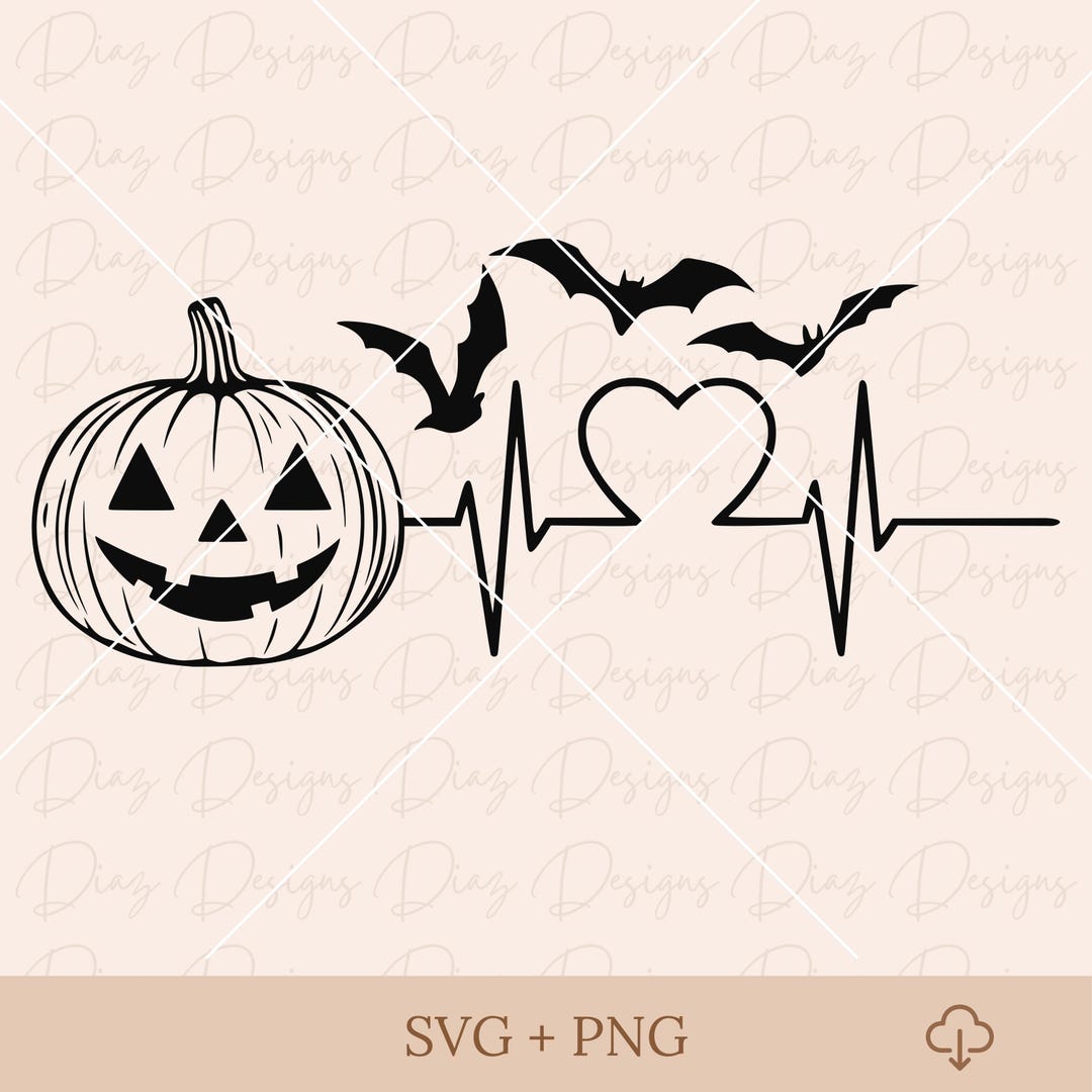 Pumpkin Head Svg, Halloween Heartbeat Png, Spooky Season Svg, Pumpkin ...
