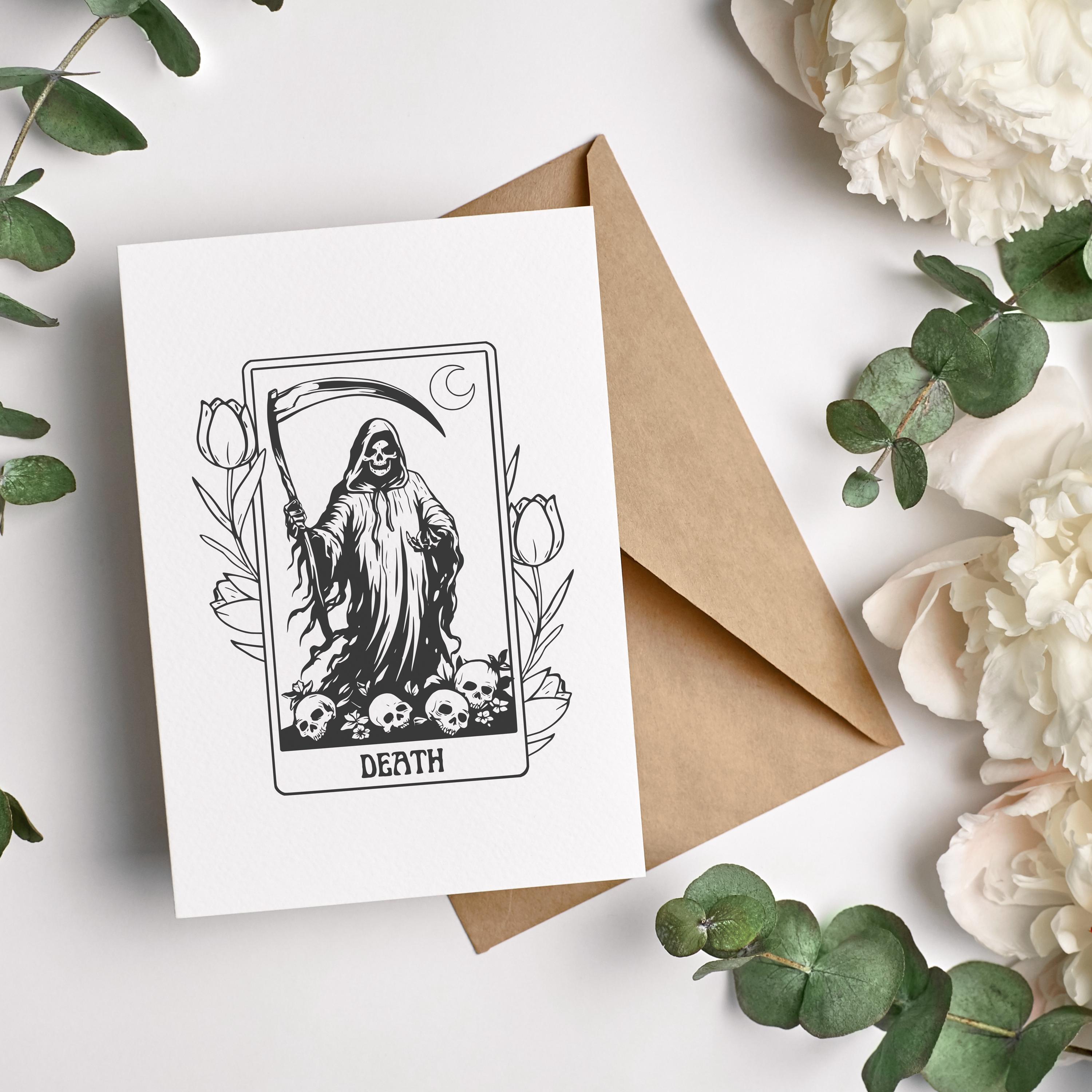 Skeleton Death Tarot Card Svg, Grim Reaper Clipart, Skull Tarot Svg ...