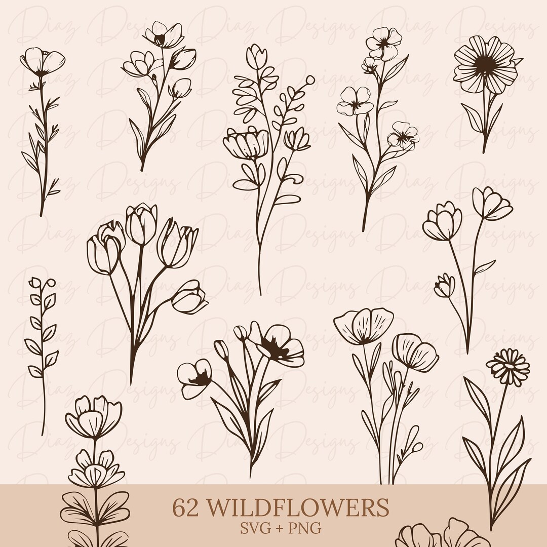 Wildflower Bundle Svg, Floral Svg Cut File, Floral Bundle Svg ...
