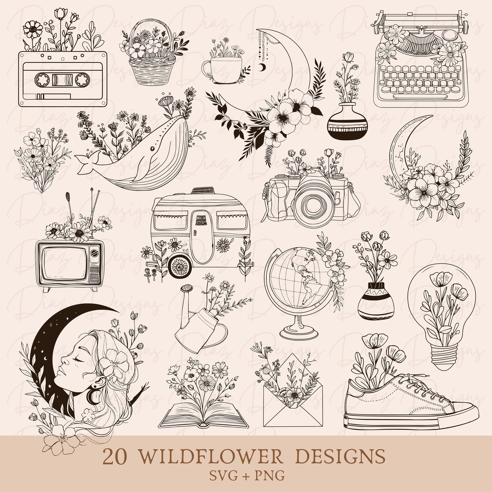 Wildflower Bundle Svg, Floral Svg Cut File, Floral Bundle Svg ...