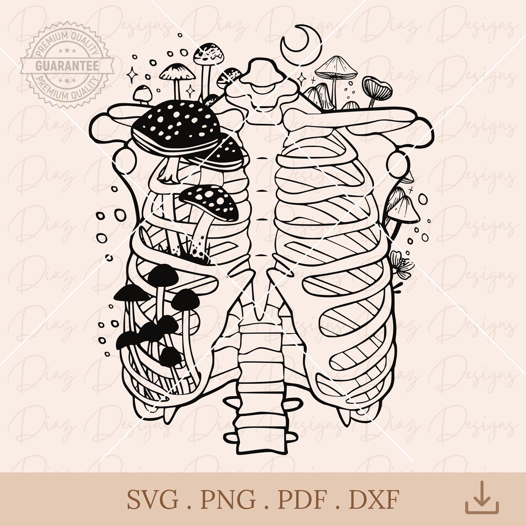 Skeleton Ribcage Svg, Bones Svg, Magic Mushroom Svg, Flower Skeleton ...