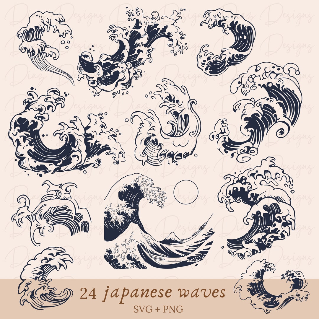 Japanese Waves Svg, the Great Wave Svg, Wave Svg Bundle, Ocean Wave Svg ...