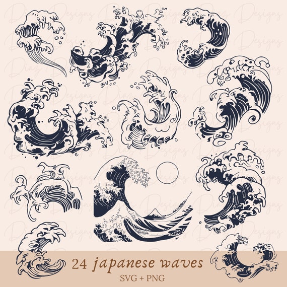 Japanese Waves Outline Hand Drawn Japanese Wave Background Vector Art