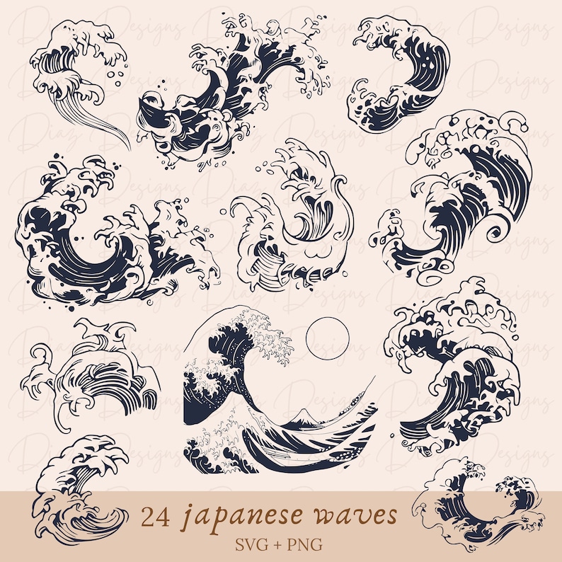 Japanese Waves Svg, the Great Wave Svg, Wave Svg Bundle, Ocean Wave Svg ...