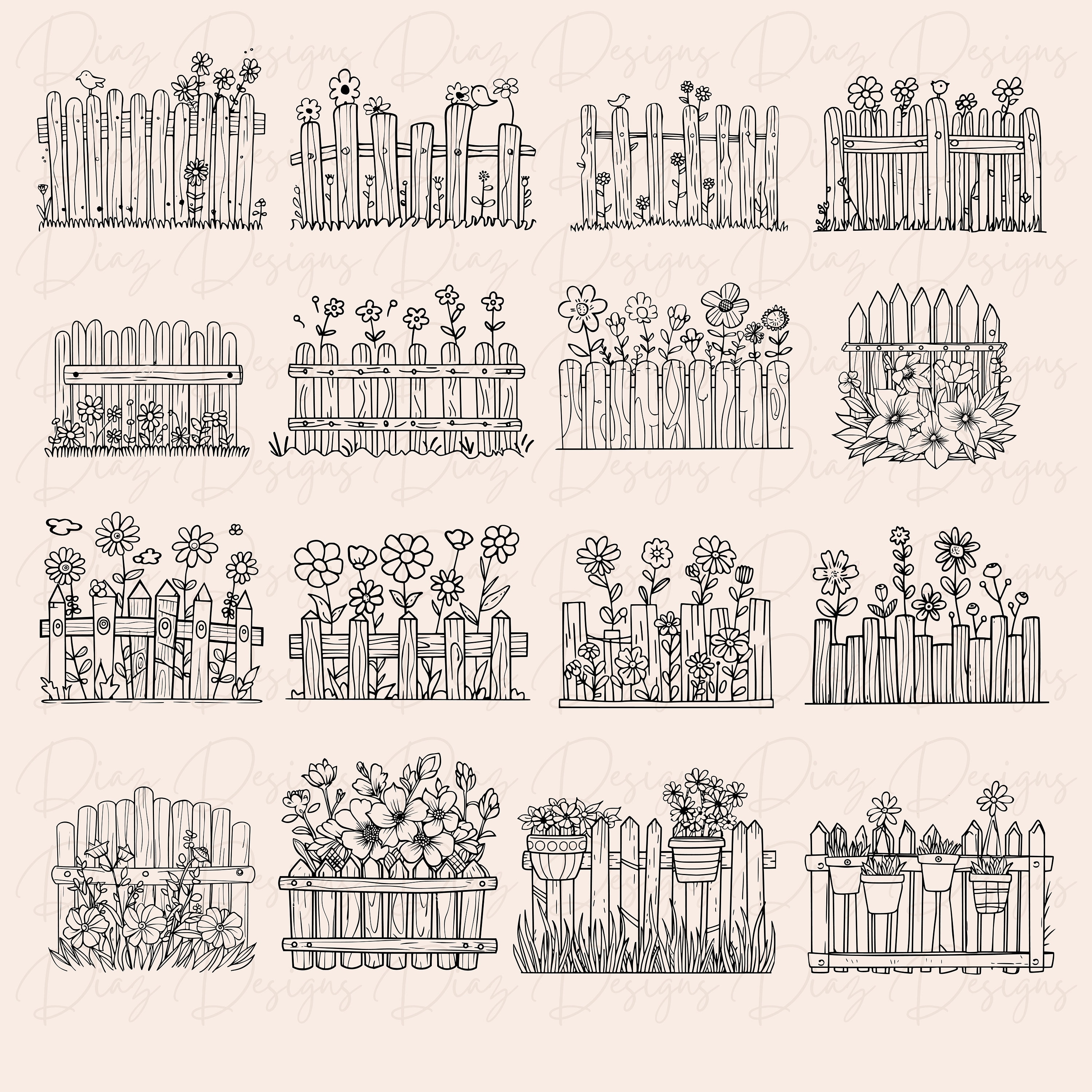Flower Fence Svg, Garden Fence Svg, Wooden Fence Svg, Fence Bundle ...