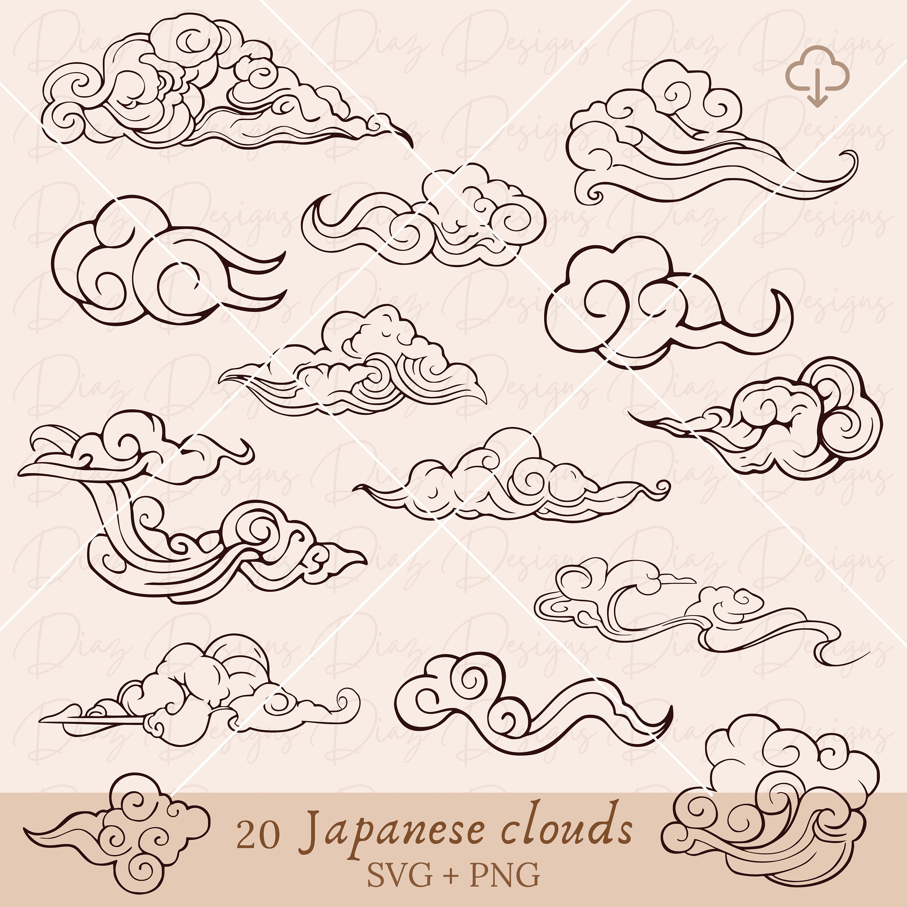 Japanese Cloud Svg, Clouds Bundle Svg, Cloud Vector, Clouds Cut File ...