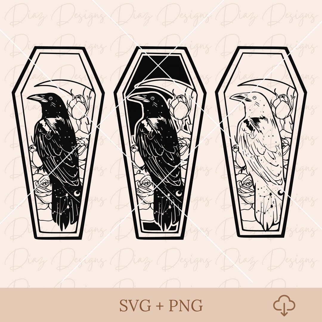 Halloween Coffin Raven Svg, Crow Svg, Spooky Coffin Clipart, Halloween Cricut, Halloween Scene ...