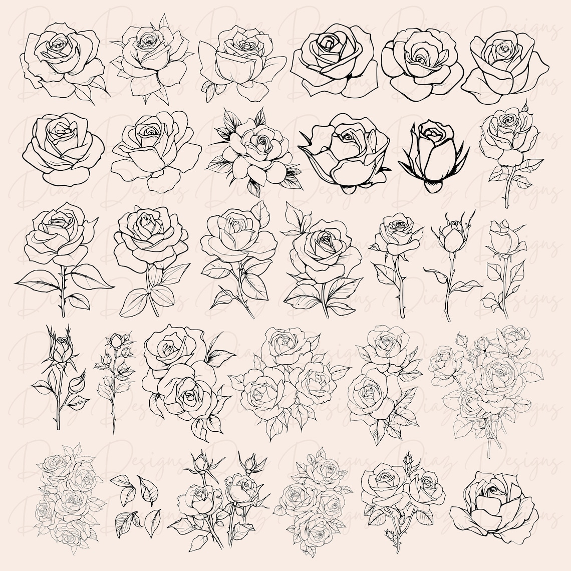 Rose Tattoo Svg, Rose Svg Bundle, Roses Clipart, Rose Png, Wildflower ...