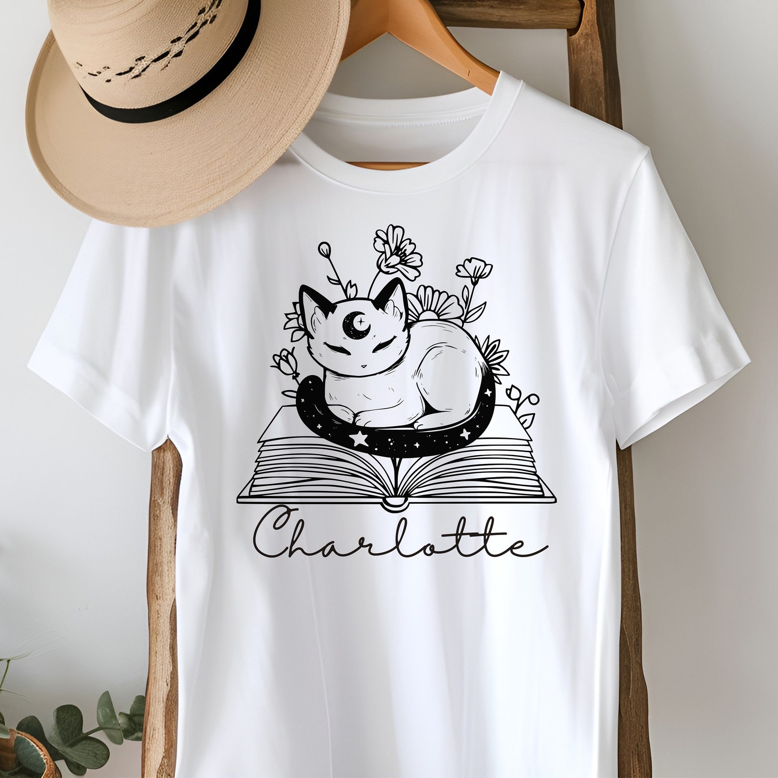 Mystical Cat on Floral Book Svg, Floral Book Clipart, Book Lovers Png ...