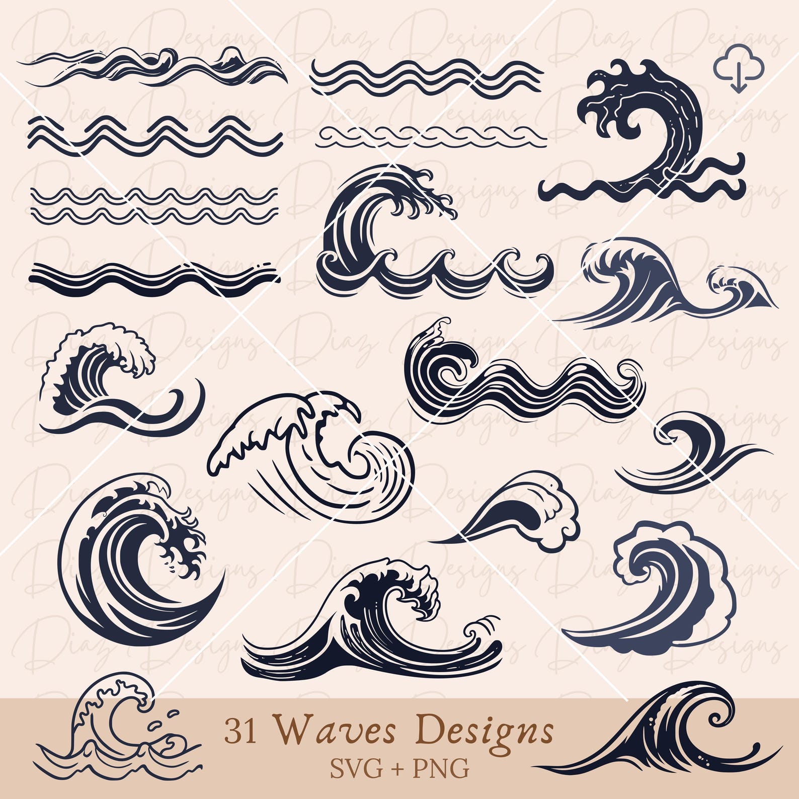 Wave Svg Bundle, Ocean Wave Svg, Wave Cut File, Ocean Wave Clipart ...