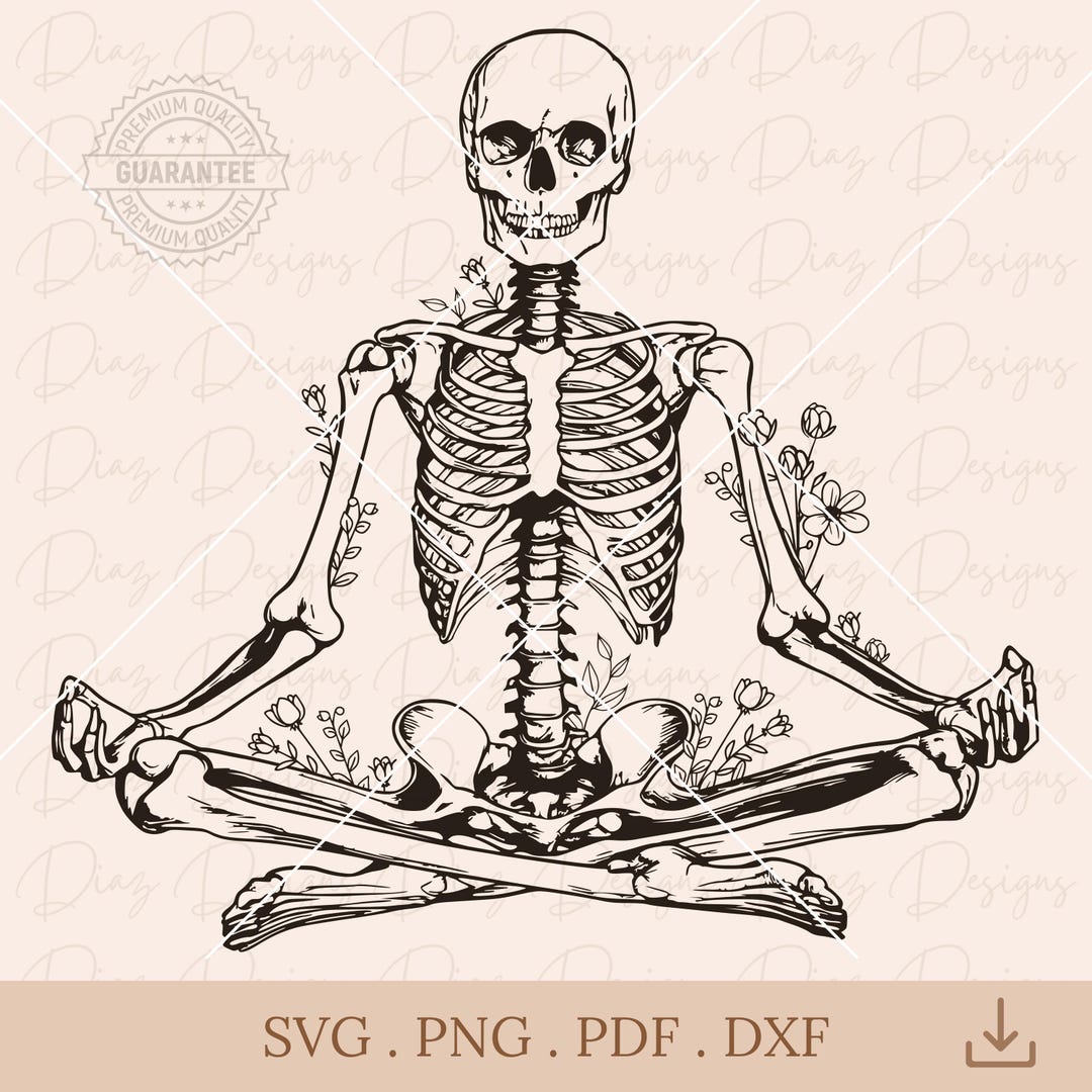 Skeleton Yoga Pose Svg, Skull Lotus Pose Clipart, Meditation Skeleton ...