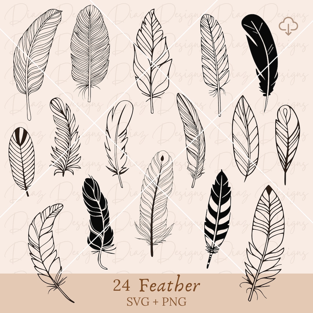 Feather Bundle Svg, Bird Feather Clipart, Boho Feather Svg, Indian ...