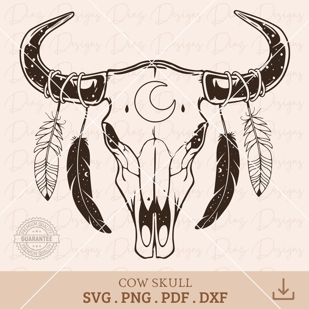 Cow Skull Feather Svg, Longhorn Skull Png, Bull Skull Wild West Cut ...