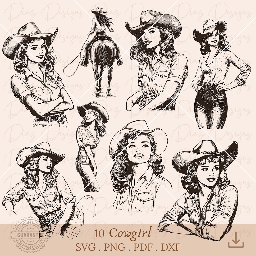 Cowgirl Retro Svg, Pin up Western Png, Beautiful Lady Svg, Vintage ...