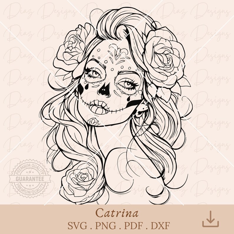 Catrina Svg, Catrina Clipart, Catrina Tattoo Design Png, Sugar Skull ...