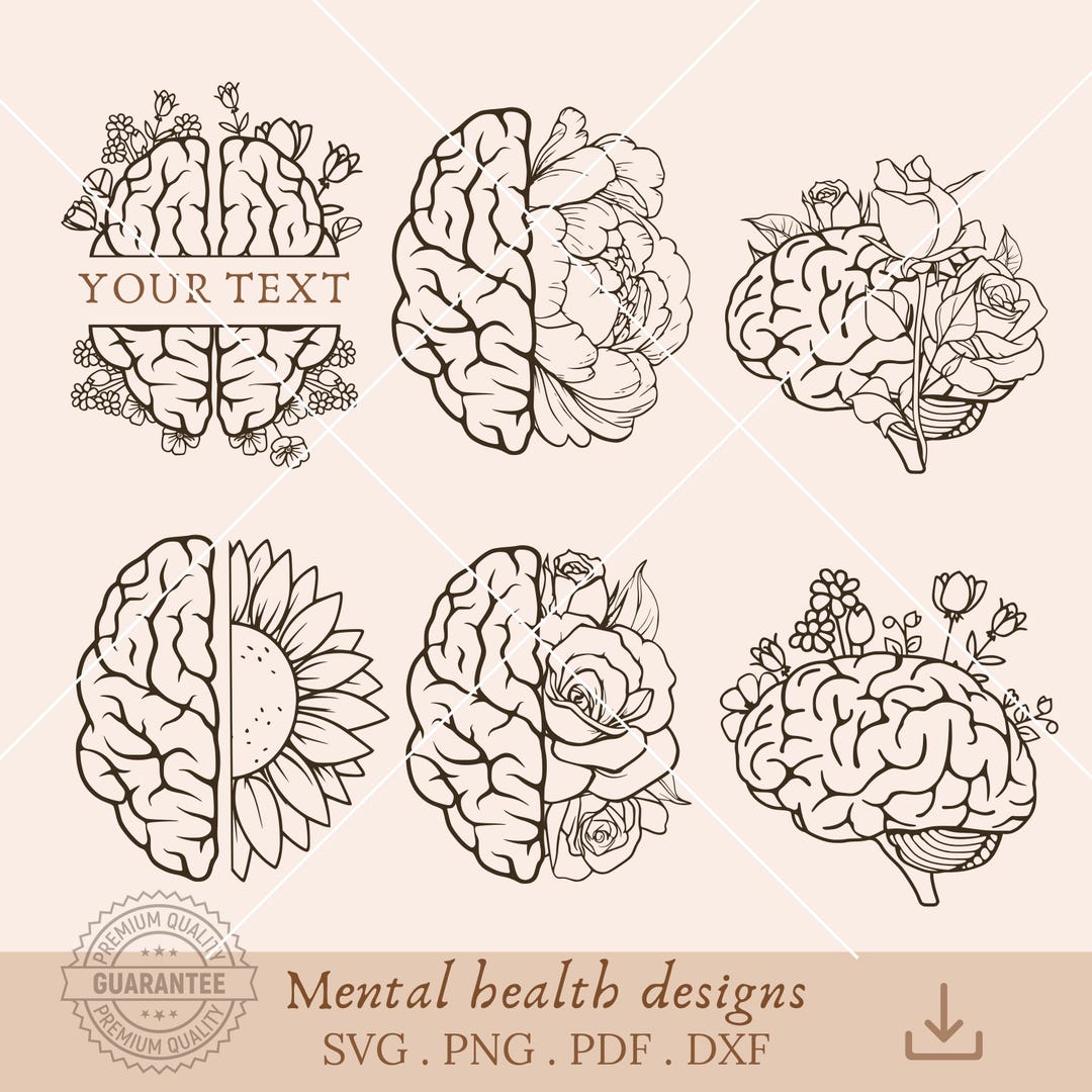 Floral Brain Svg, Brain Flowers Clipart, Mental Health Svg, Mind Health ...