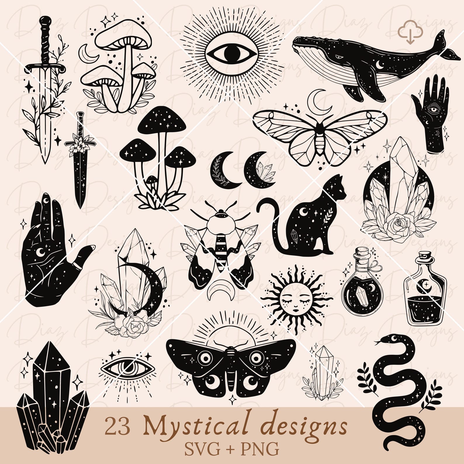 Mystical Svg Bundle, Witchcraft Bundle Svg, Witchy Svg, Cat Moon Svg ...