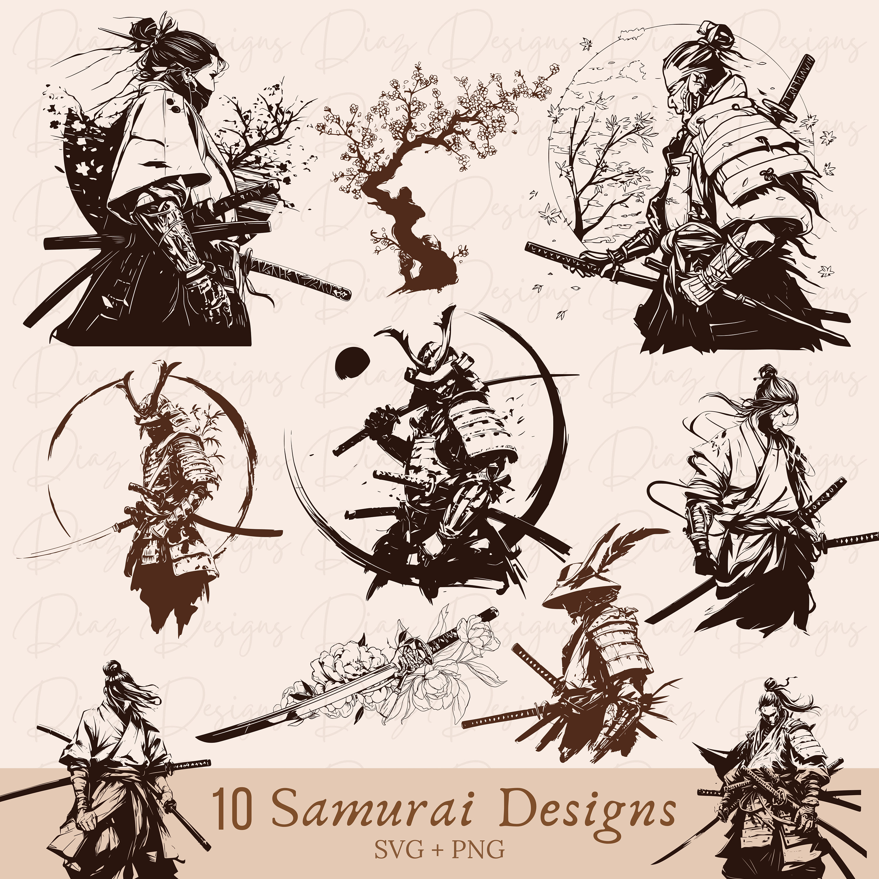 Japanese Samurai Svg, Samurai Png Cut File, Samurai Clipart, Japanese ...