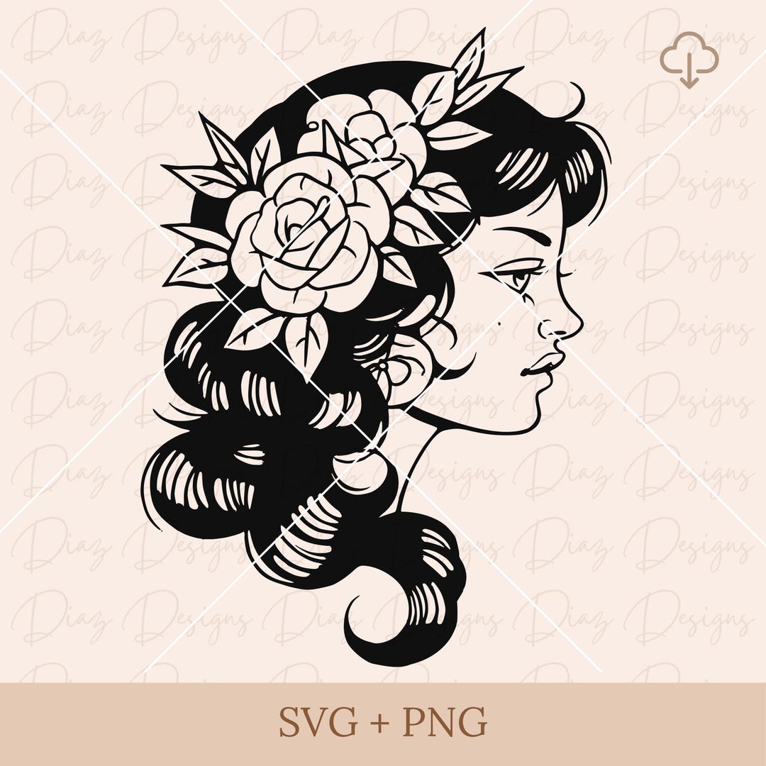 Woman Pin up Svg, Woman Traditional Tattoo Png, Lady Clipart, Tattoo ...