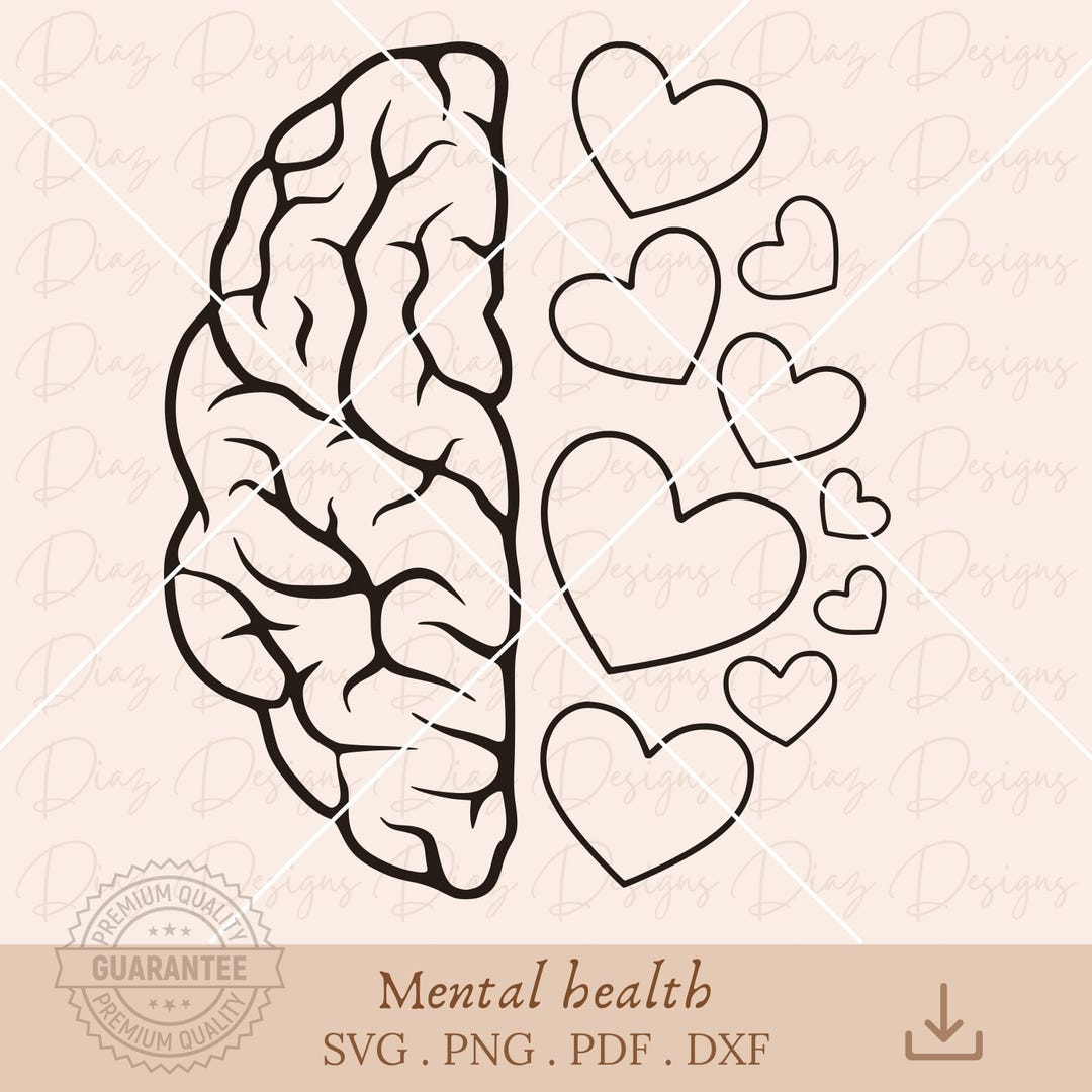 Brain Heart Svg, Mental Health Svg, Mind Health Cut File, Floral Brain ...