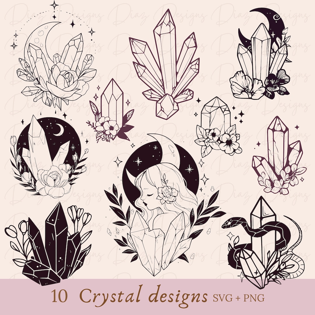 Crystal Svg Bundle, Magic Crystals Svg, Crystal Moon Svg, Floral ...