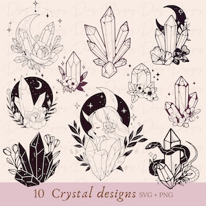 Crystal Svg Bundle, Magic Crystals Svg, Crystal Moon Svg, Floral ...