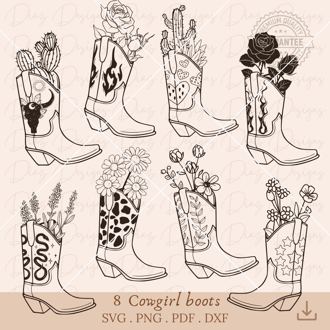 Cowgirl Boots Svg, Cowboy Floral Boots Svg, Western Flower Boots Cricut ...
