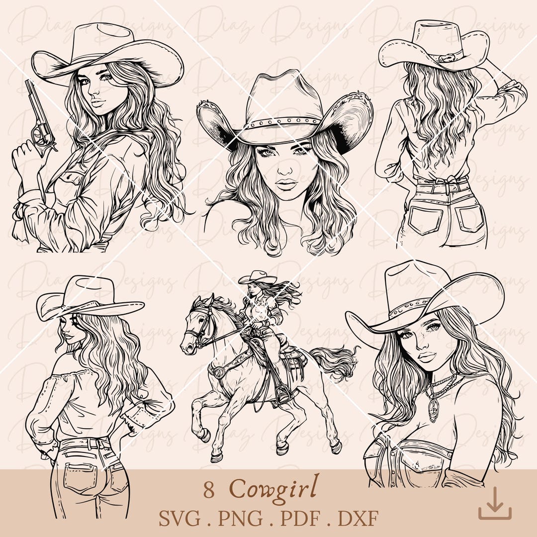 Cowgirl Retro Svg, Pin up Western Png, Beautiful Lady Svg, Vintage ...