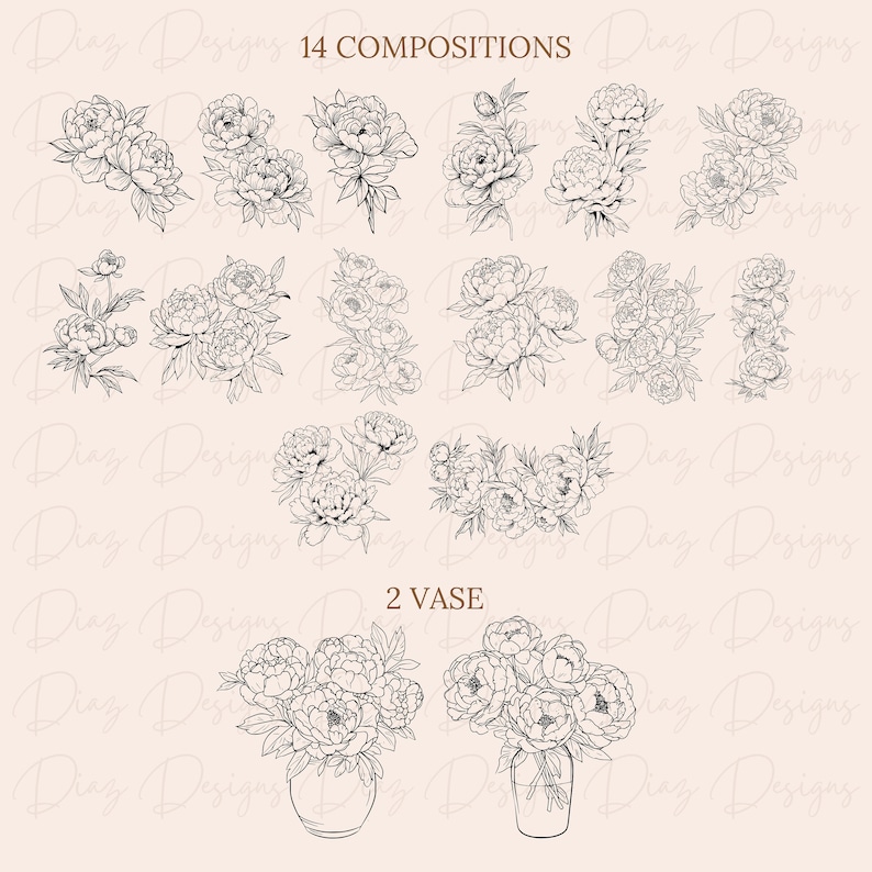 Peony Bundle Svg, Peony Png, Wedding Peony Svg, Wildflower Svg, Floral Bundle Svg, Botanical Svg ...