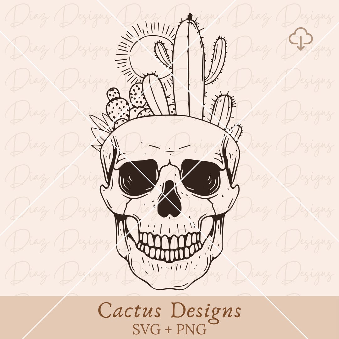 Skull Cactus Potted Svg, Succulent Svg, Skull Cactus Png, Floral Skull ...