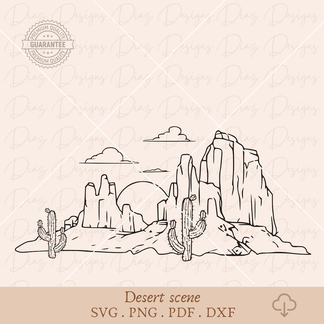 Desert Landscape Svg, Desert Scene Vector, Wild West Png, Cactus Vector ...