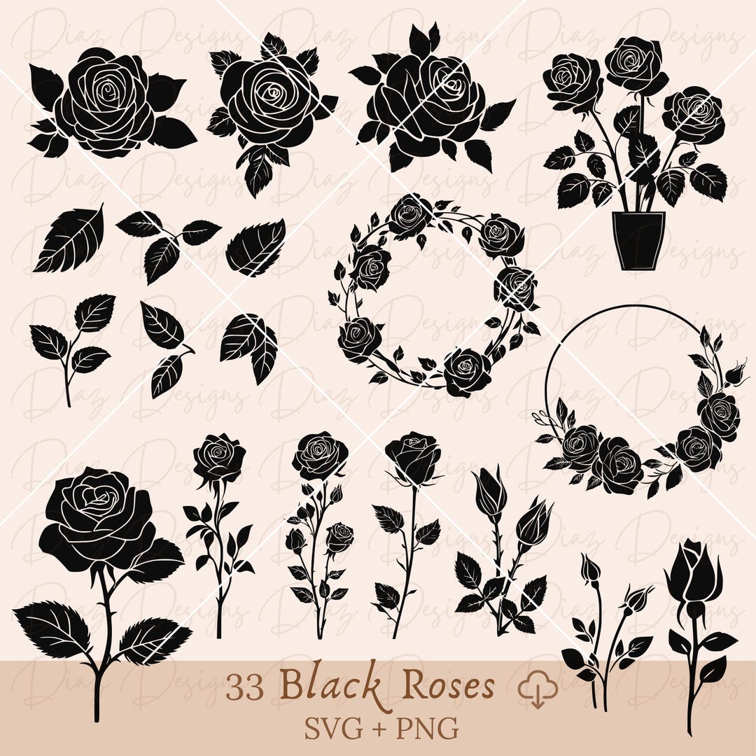 Rose Black Svg, Rose Svg Bundle, Roses Tattoo Clipart, Rose Silhouette ...
