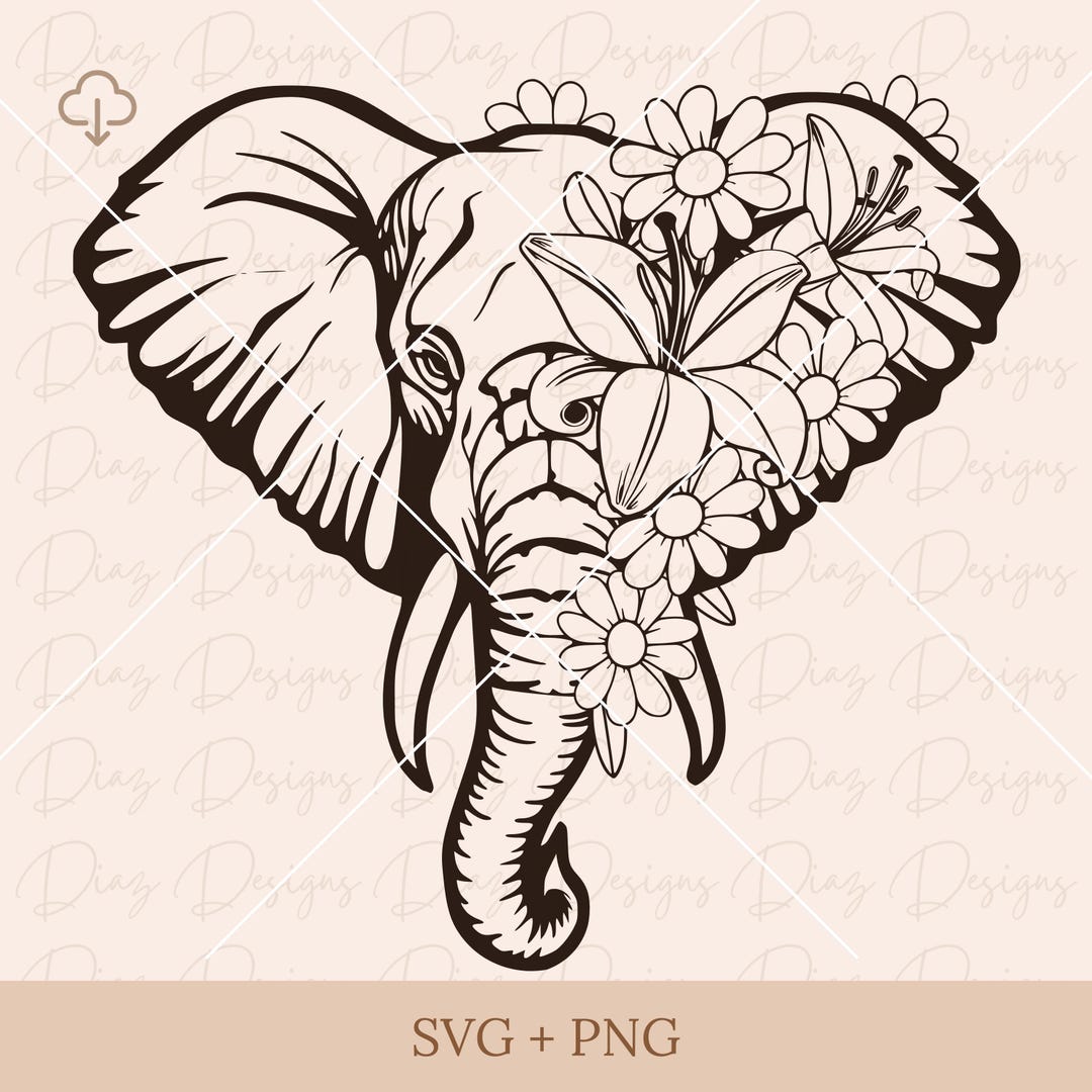 Floral Elephant Svg, Elephant Head Svg, Elephant Flower Face Svg ...