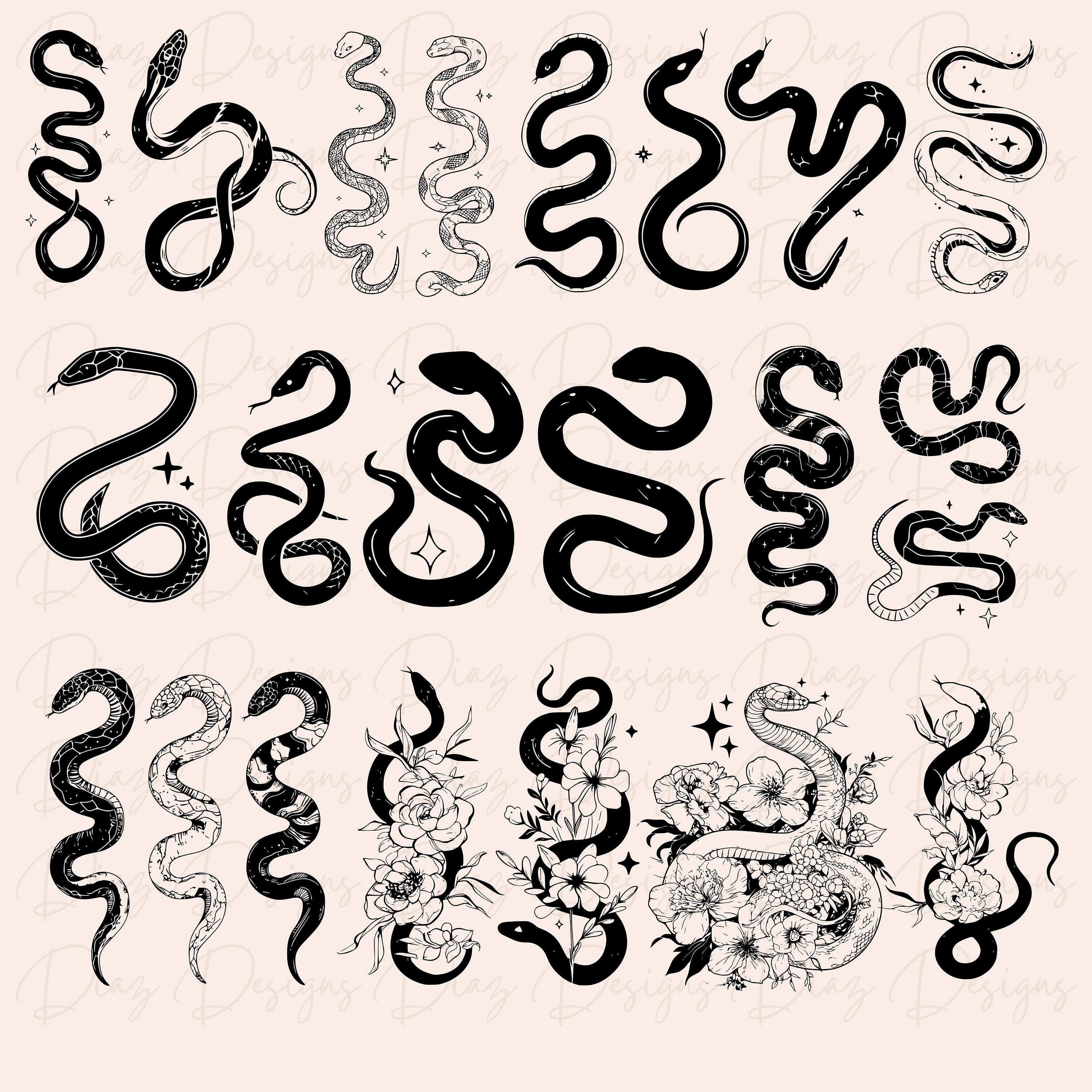 Snake Svg Bundle, Snake Design Svg, Snake Clipart, Floral Snake Svg ...
