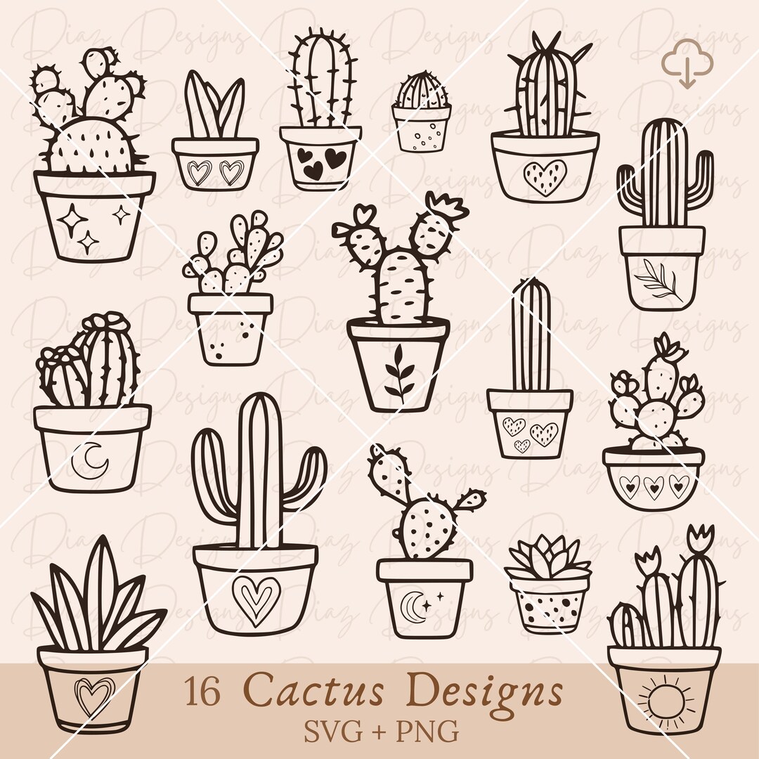 Cactus Potted Svg Bundle, Cactus Succulent Bundle Png, Cactus Plant ...
