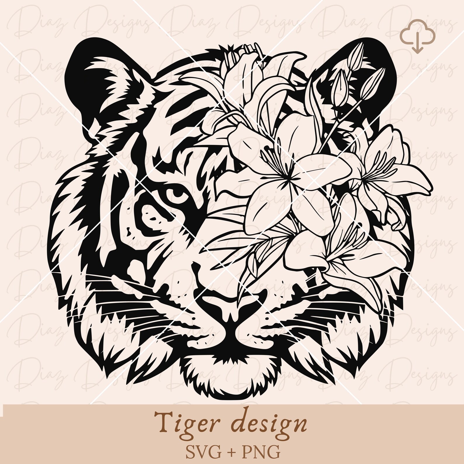 Floral Tiger Face Svg, Tiger Flower Head Svg, Tiger Tattoo Cut File ...