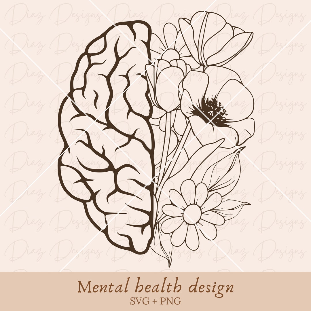 Floral Brain Svg, Brain Flowers Clipart, Mental Health Png, Mind Health ...