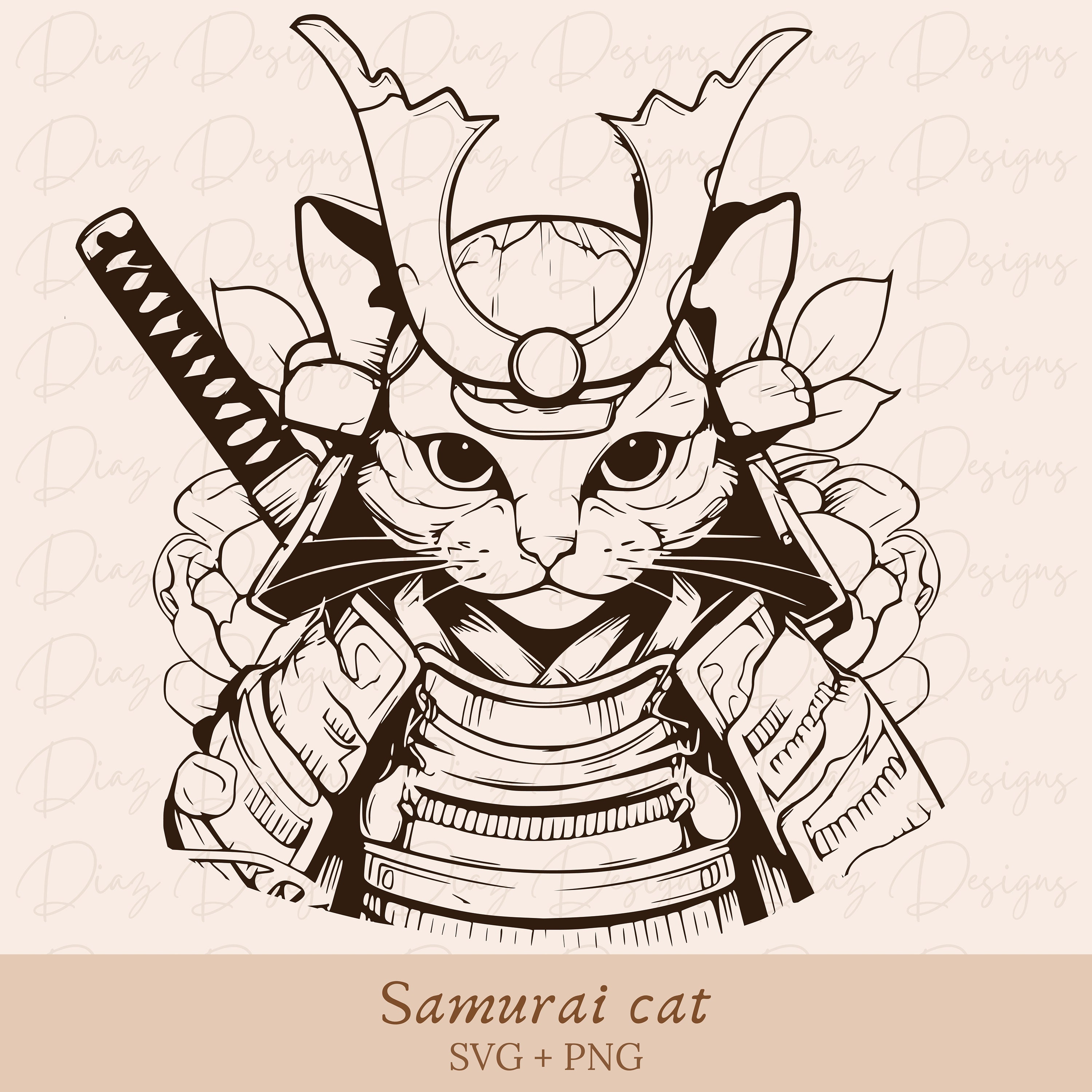 Samurai Cat Svg, Japanese Samurai Cat Png, Samurai Cut File, Samurai ...