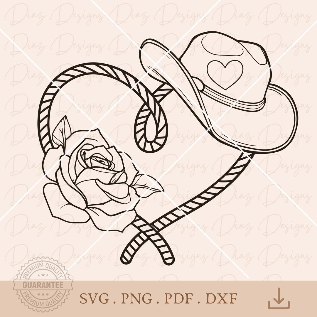Cowgirl Lasso Heart Svg, Western Rope Heart Png, Country Wedding Svg ...