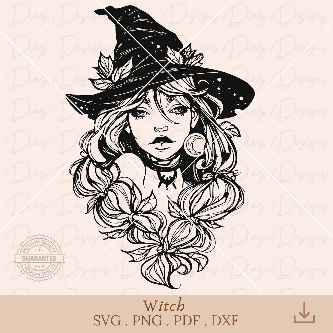 Witch Face Woman Svg, Mystical Witchy Clipart, Witchcraft Wicca Png ...