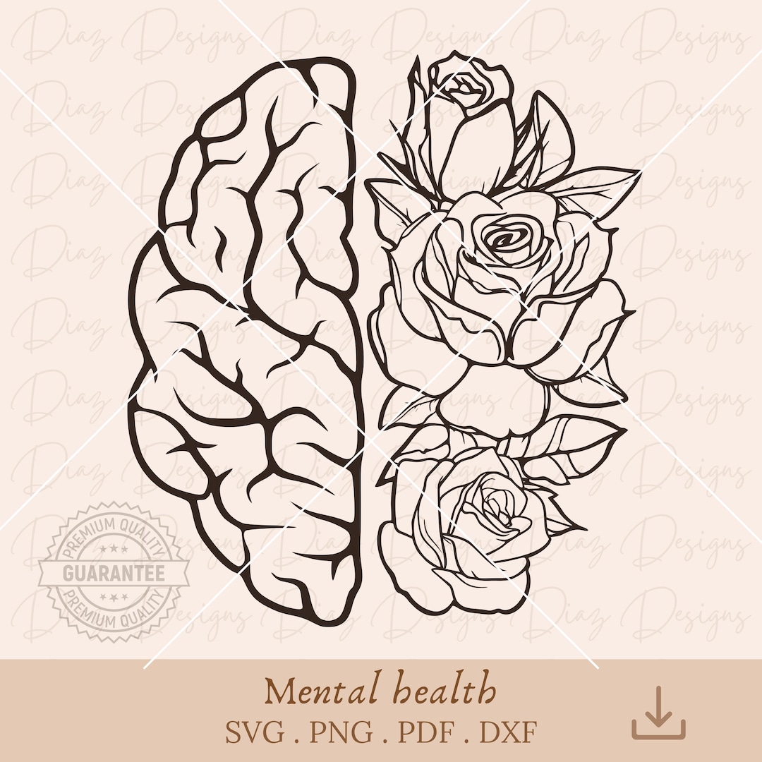 Floral Brain Svg, Brain Flowers Clipart, Mental Health Svg, Mind Health ...