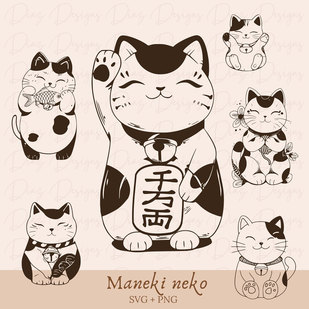 Japanese Lucky Cat Svg, Cartoon Cat Svg, Maneki Neko Svg, Kawaii Cat ...